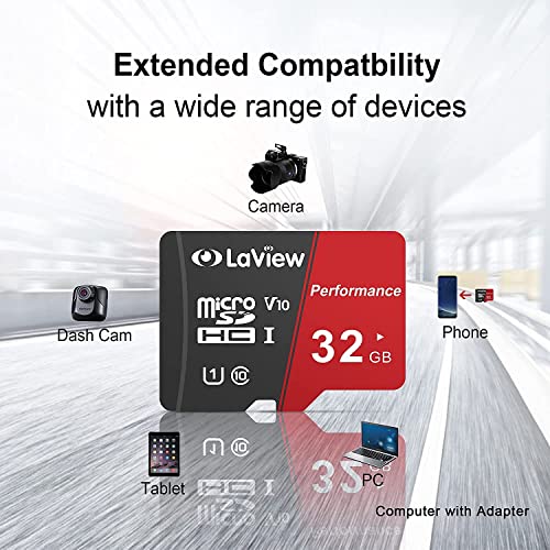LaView 32GB Micro SD Card 10 Pack, Micro SDXC UHS-I Memory Card β 95MB/s,633X,U3,C10, Full HD Video V30, A1, FAT32, High Speed Flash TF Card P500 for Computer with Adapter/Phone/Tablet/PC