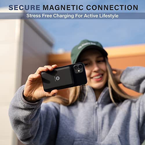 AMP PAK Magnetic Power Bank Wireless Portable Charger for iPhone, 5000mAh 15W Fast Wireless Charger for Cordless Rush Charge, Compatible with MagSafe Magnetic Cases and Qi Enabled Devices (Black)