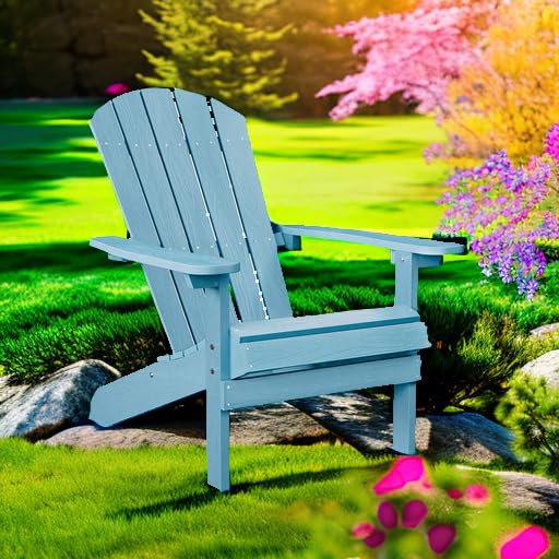 YEFU Adirondack Chair Plastic Weather Resistant, Patio Chairs, Looks Exactly Like Real Wood, Widely Used in Outdoor, Fire Pit, Deck, Outside, Garden, Campfire(Blue)