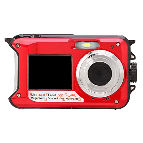 Waterproof Digital Camera, Micro USB 2.0 Full HD Double Screens Waterproof Digital Camera for Photograph Red