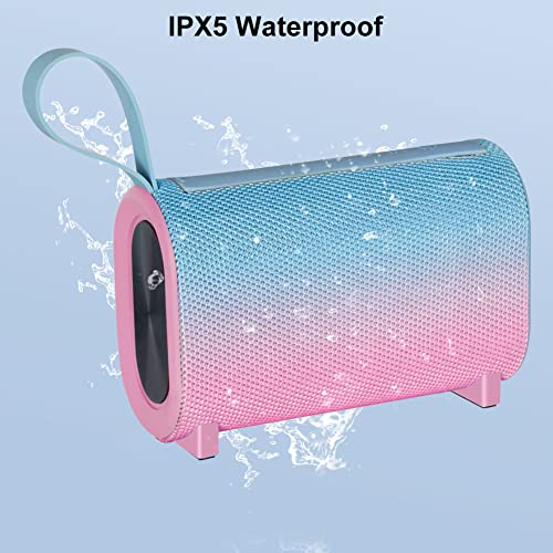Portable Bluetooth Speaker, IPX5 Waterproof Wireless Speaker, Outdoor Speakers, Dual Pairing, Stereo Sound, Active Extra Bass, 49FT Bluetooth Range, 360Mins Playtime for Home,Party,Gifts(Blue&Pink)