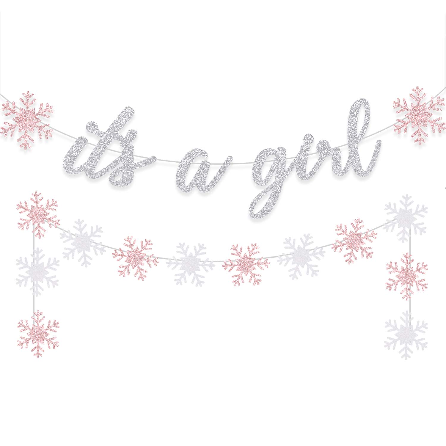 Snowflake Girl Baby Shower Banner Winter Party Decoration Its A Girl Letter Garland Pink Silver Supplies