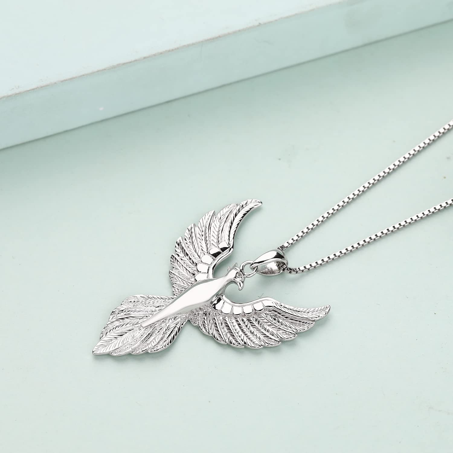 LQXY 925 Sterling Silver Phoenix Necklace, Rise From the Ashes Firebird Pendant Necklace for Women