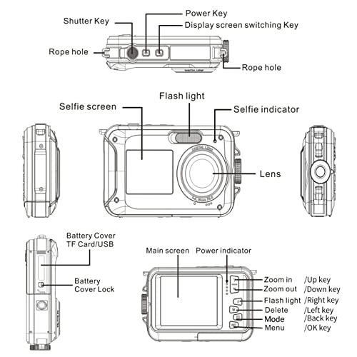 Waterproof Digital Camera, Micro USB 2.0 Full HD Double Screens Waterproof Digital Camera for Photograph Red