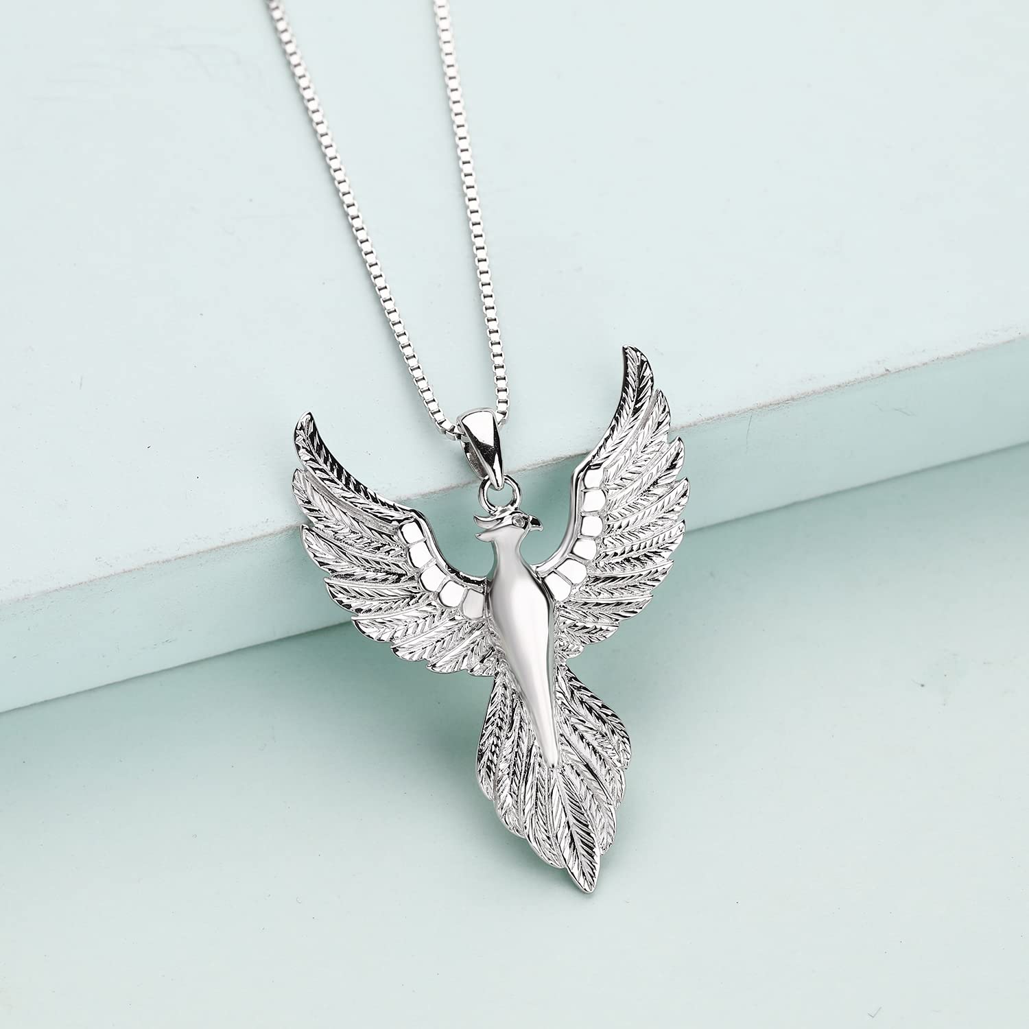 LQXY 925 Sterling Silver Phoenix Necklace, Rise From the Ashes Firebird Pendant Necklace for Women