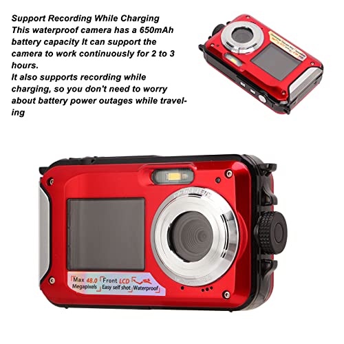 Waterproof Digital Camera, Micro USB 2.0 Full HD Double Screens Waterproof Digital Camera for Photograph Red