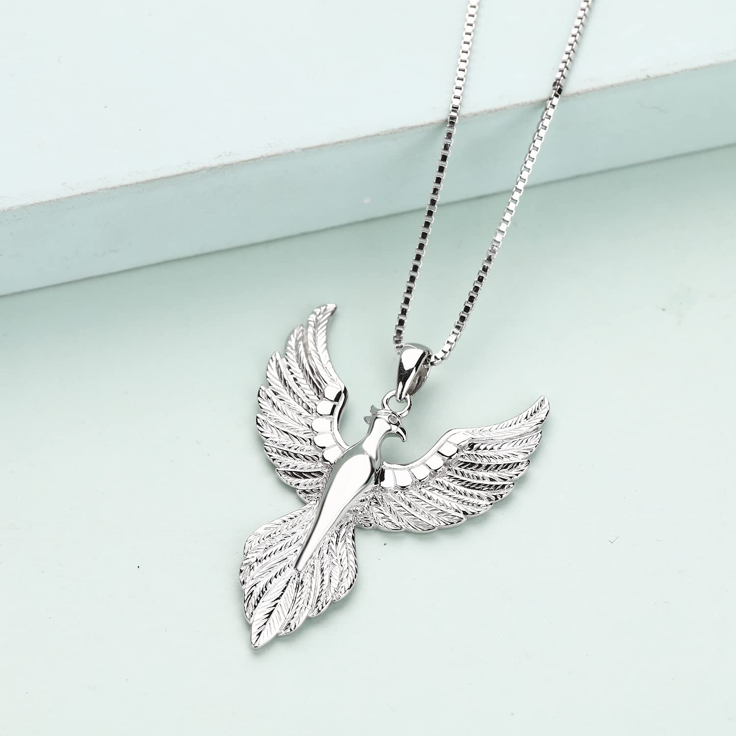 LQXY 925 Sterling Silver Phoenix Necklace, Rise From the Ashes Firebird Pendant Necklace for Women