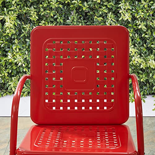 Crosley Furniture Bates 2-Piece Outdoor Chair Set, Retro Metal Patio Chairs for Dining, Porch, Deck, Balcony, Bright Red Gloss