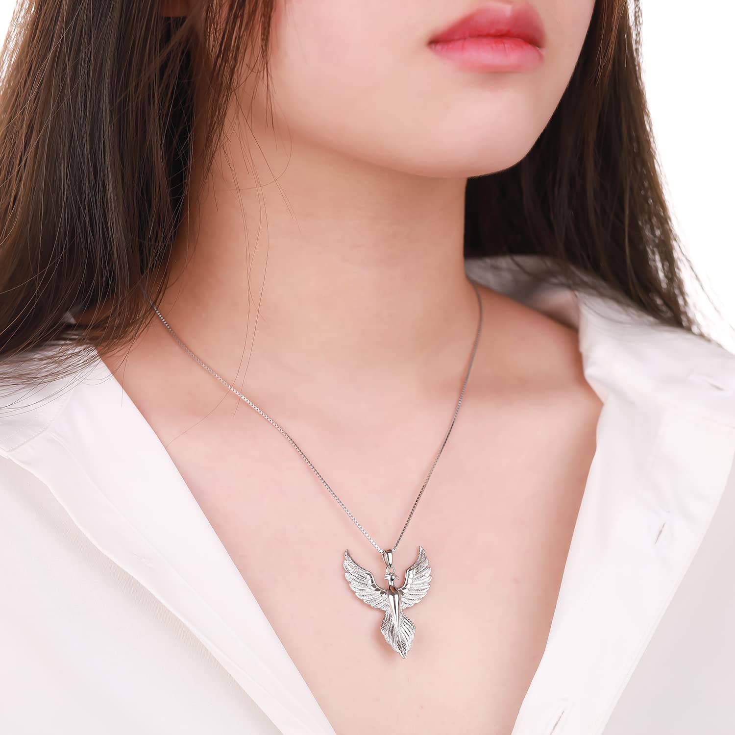 LQXY 925 Sterling Silver Phoenix Necklace, Rise From the Ashes Firebird Pendant Necklace for Women