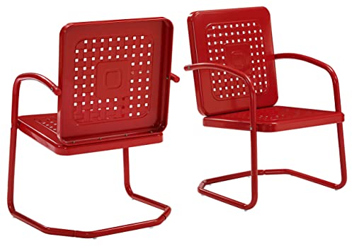 Crosley Furniture Bates 2-Piece Outdoor Chair Set, Retro Metal Patio Chairs for Dining, Porch, Deck, Balcony, Bright Red Gloss
