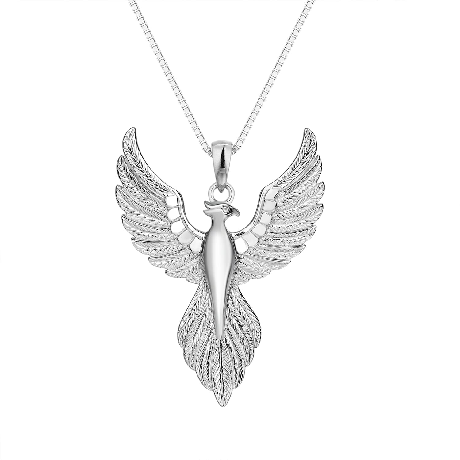 LQXY 925 Sterling Silver Phoenix Necklace, Rise From the Ashes Firebird Pendant Necklace for Women