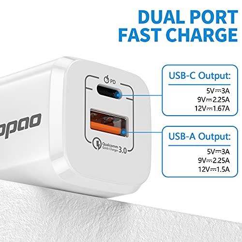 USB C Fast Charger-USB C Adapter,KOOPAO USB C Wall Fast Charger 2 Port(USB A+C) PD Plug for iPhone 13/13 Pro/12 Mini/i-Pad，i-Pad Pro/12 Mini / 11/ XS/Max/XR/X, Pixel, Galaxy,ect