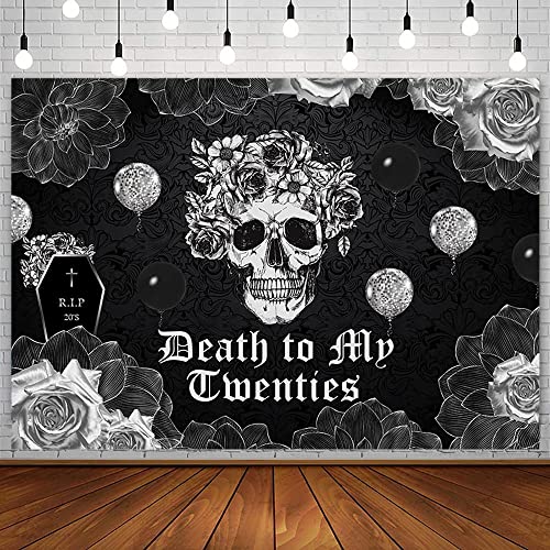 Sendy 7x5ft Death to My Twenties Backdrop for Thirties Birthday Party Decorations RIP 20s Funeral Youth Banner Gothic Skull Tombstone Black Photography Background Photo Booth Studio Props