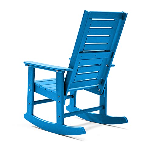 GREENVINES Outdoor Rocking Chairs | Porch Rocker | HDPE Plastic | Pacific Blue | Oversized Rockers | High Back | Big & Tall | Ladder Back | for Patio Outside Backyard Balcony Garden