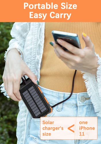 Solar Charger 20000mAh Power Bank Portable Solar Phone Charger, Camping Waterproof External Battery Charger for Cell Phone, 2 USB/LED Flashlight with Compass for Outdoor Activities
