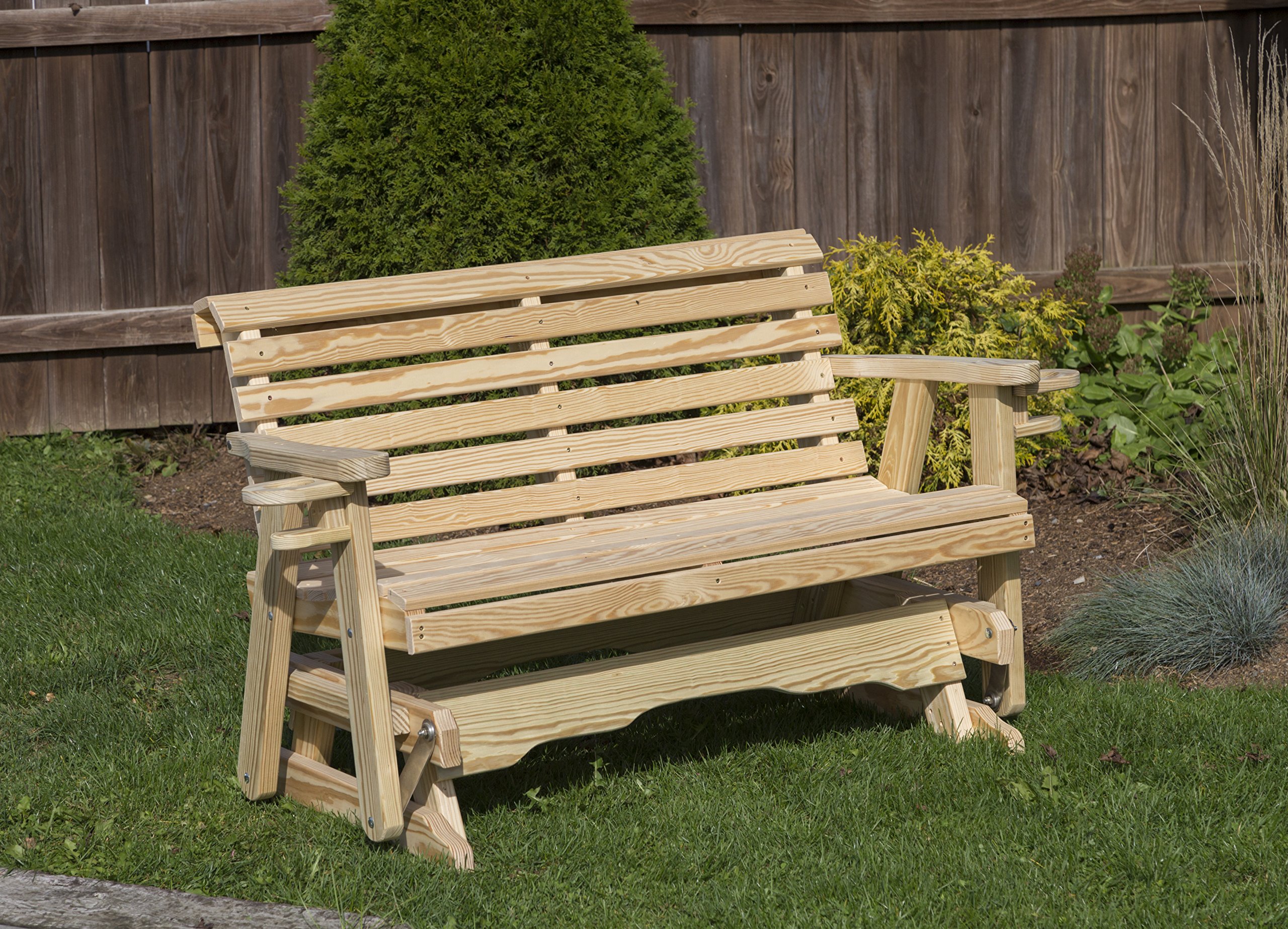 ECOMMERSIFY INC Amish Heavy Duty 800 Lb Roll Back Pressure Treated Porch Patio Garden Lawn Outdoor Glider with Cup Holders-4 Feet-Natural-Made in USA