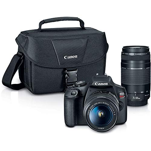 Canon EOS Rebel T7 DSLR Camera with 18-55mm and 75-300mm Lenses (2727C021), 64GB Card, Corel Photo Software, LPE10 Battery, Card Reader, Deluxe Cleaning Set, Flex Tripod, Memory Wallet (Renewed)