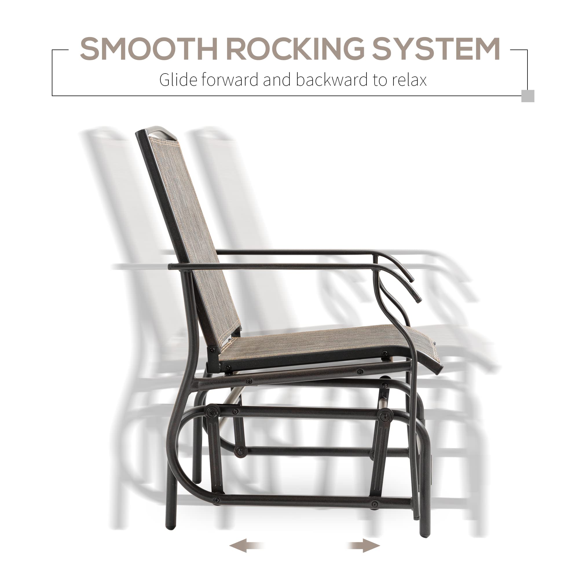 Outsunny 2 Piece Glider Set, Outdoor Swing Chairs, Patio Rocking Armchairs with Breathable Mesh Fabric, Steel Frame for Garden, Backyard, Patio, Dark, Brown/Khaki