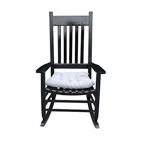 Knocbel Wooden Rocking Chair Porch Rocker with Cushion, Indoor/Outdoor High-Back Lounge Chair Patio Furniture for Balcony Lawn Pool Deck, 280lbs Weight Capacity (Black)