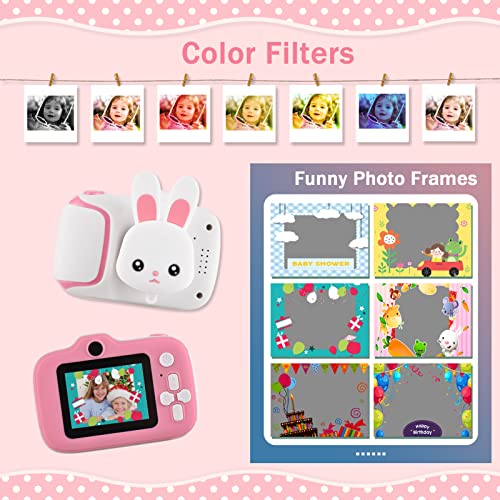 Wennzy Mini Cartoon Kids Digital Camera 1080P Digital Video Camera for Kids 2.0 Inch IPS Screen 4X Zoom Built-in Battery Cute Photo Frames Interesting Games with Neck Strap
