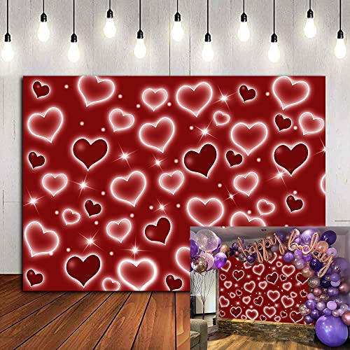 DYANG Early 2000s Backdrop for Red Heart Party Photo Backdrop Glitter Heart Sweet 16 18th 21th 30th Women Men Happy Birthday Photography Background Selfile Wall Decor (Red)