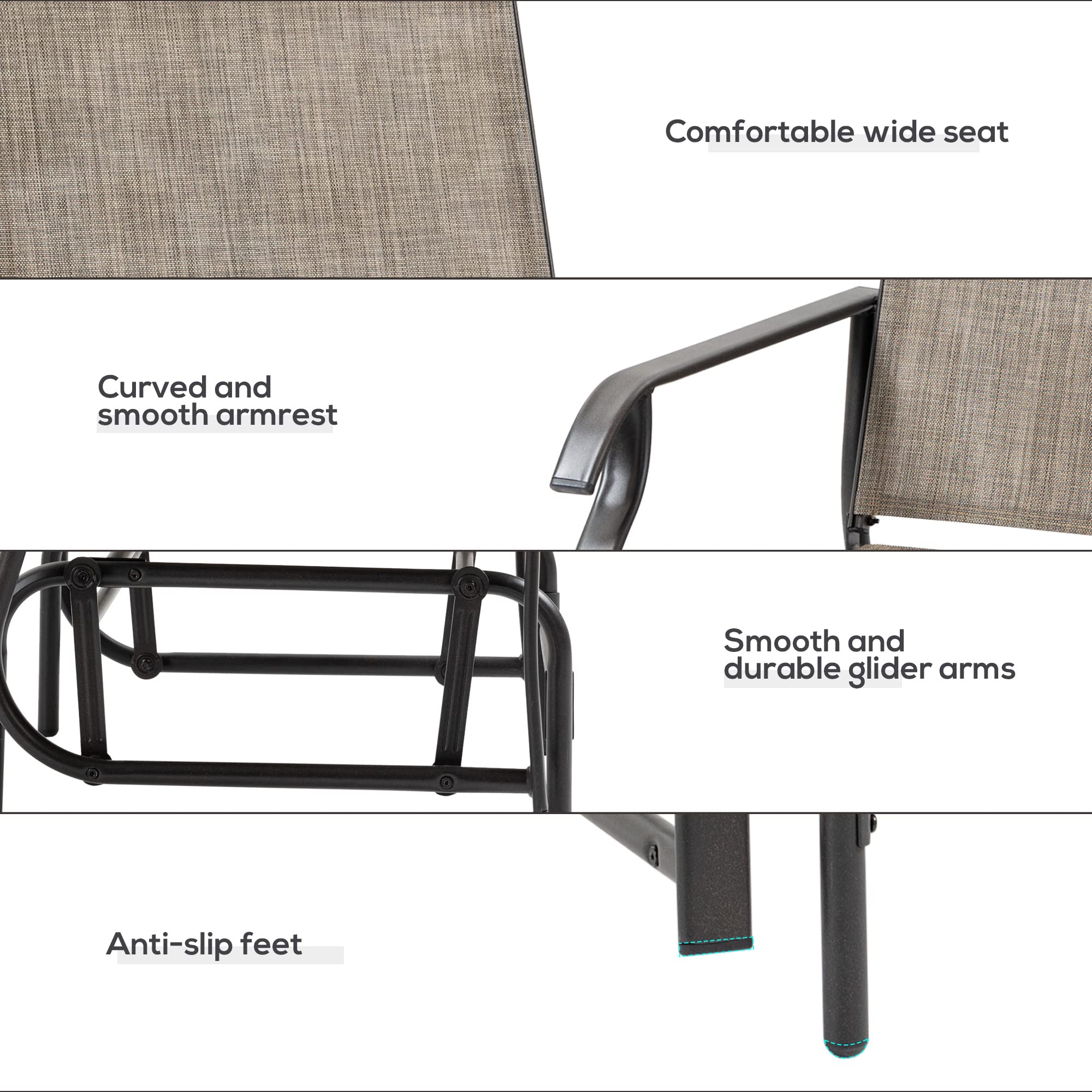 Outsunny 2 Piece Glider Set, Outdoor Swing Chairs, Patio Rocking Armchairs with Breathable Mesh Fabric, Steel Frame for Garden, Backyard, Patio, Dark, Brown/Khaki
