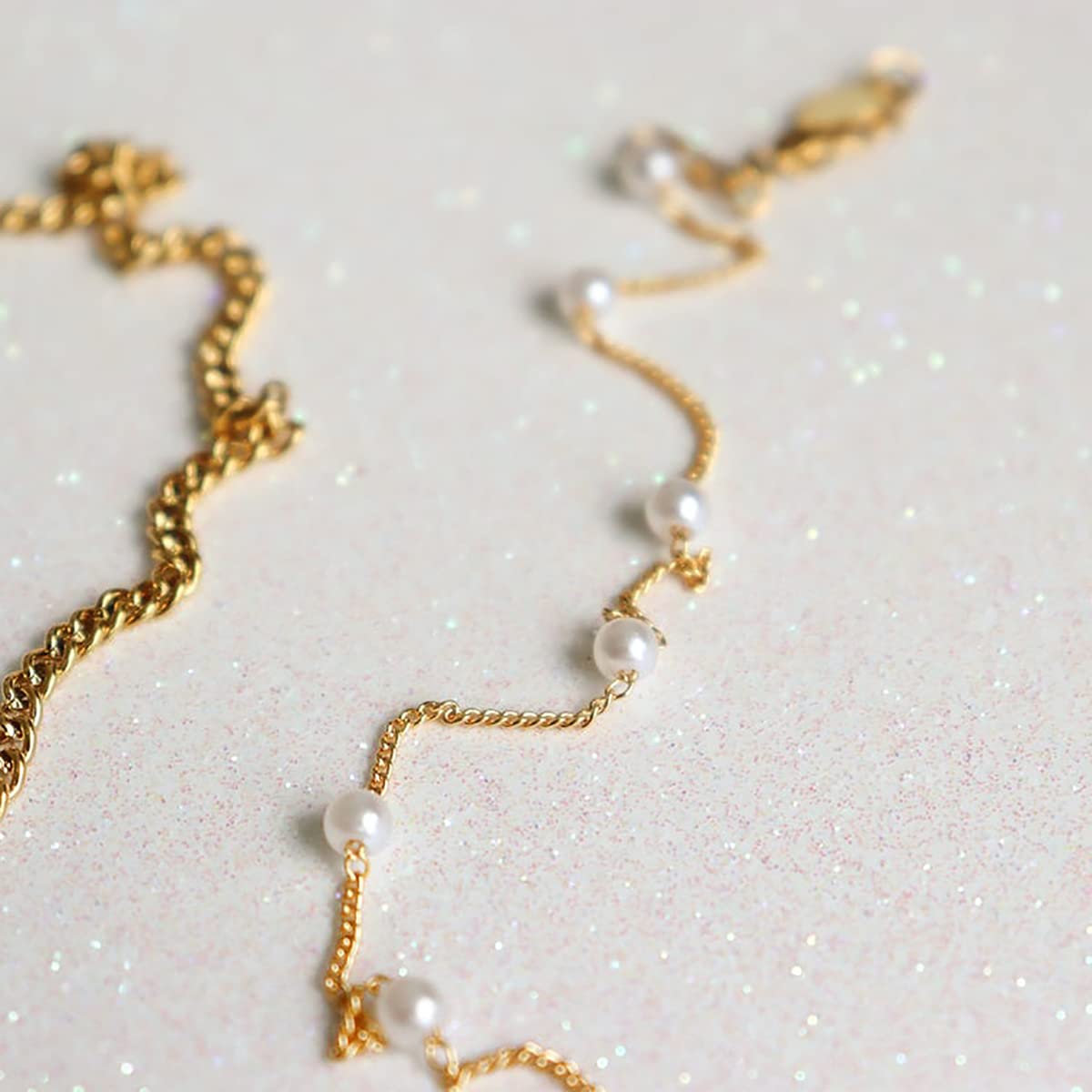 Tasiso 14K Gold Plated Handmade Pearl Anklet Dainty Minimalist Pearl Chain Ankle Bracelets Waterproof Boho Summer Jewelry 8.3"