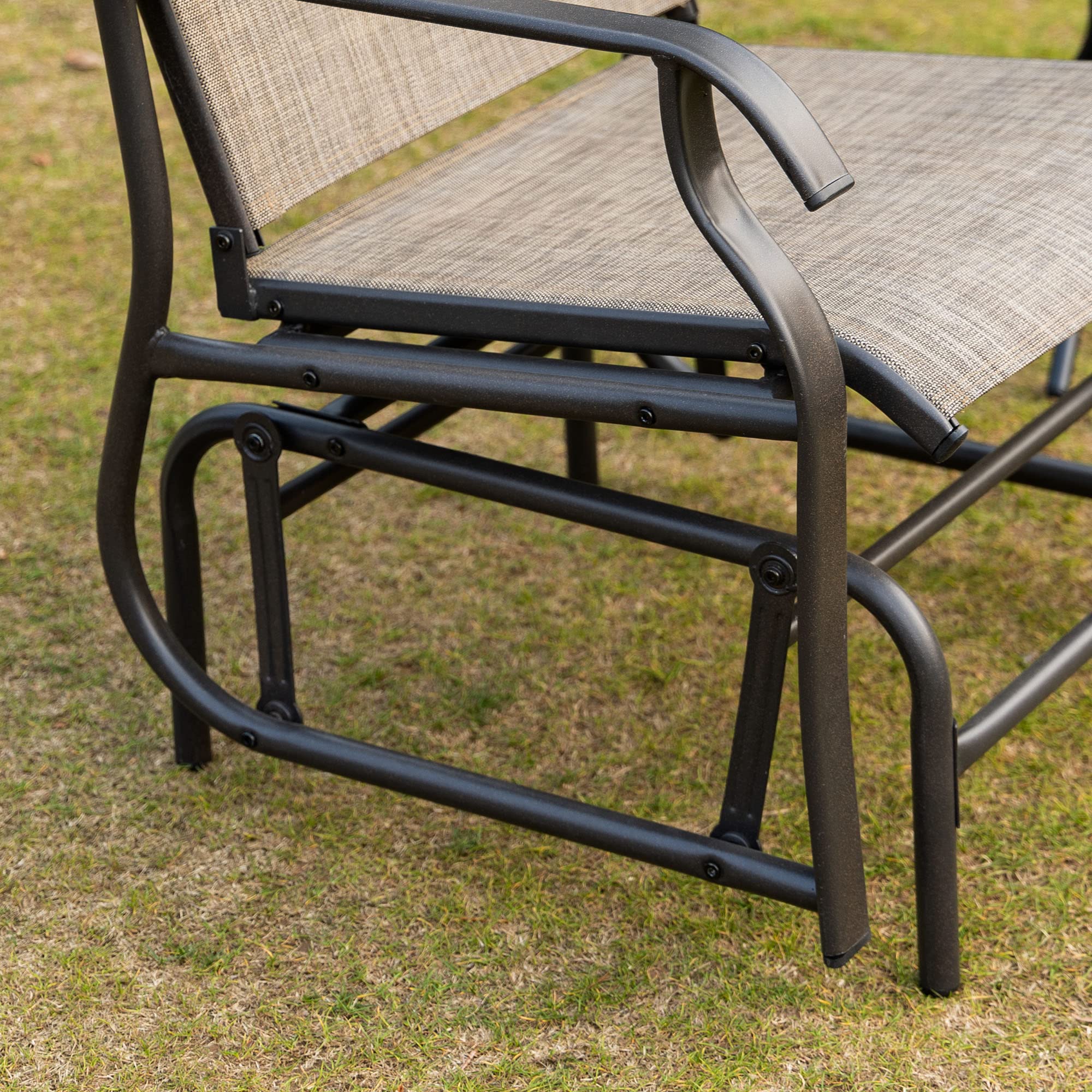 Outsunny 2 Piece Glider Set, Outdoor Swing Chairs, Patio Rocking Armchairs with Breathable Mesh Fabric, Steel Frame for Garden, Backyard, Patio, Dark, Brown/Khaki