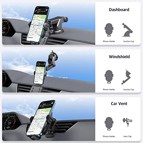 Nalwort Wireless Car Charger Auto Clamping with Air Vent and Dashboard Mount 15W Qi Fast Charge Wireless Car Charger Mount for iPhone 14/14 Pro Max/13, Samsung S21/S20/S10/S9, Note 20