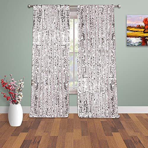 YCC 9X8FT Silver Sequin Curtain Backdrop Panel for Wedding Party Christmas Party Curtains Glitter Photo Background for Wedding Baby Shower Stage Home Decorations