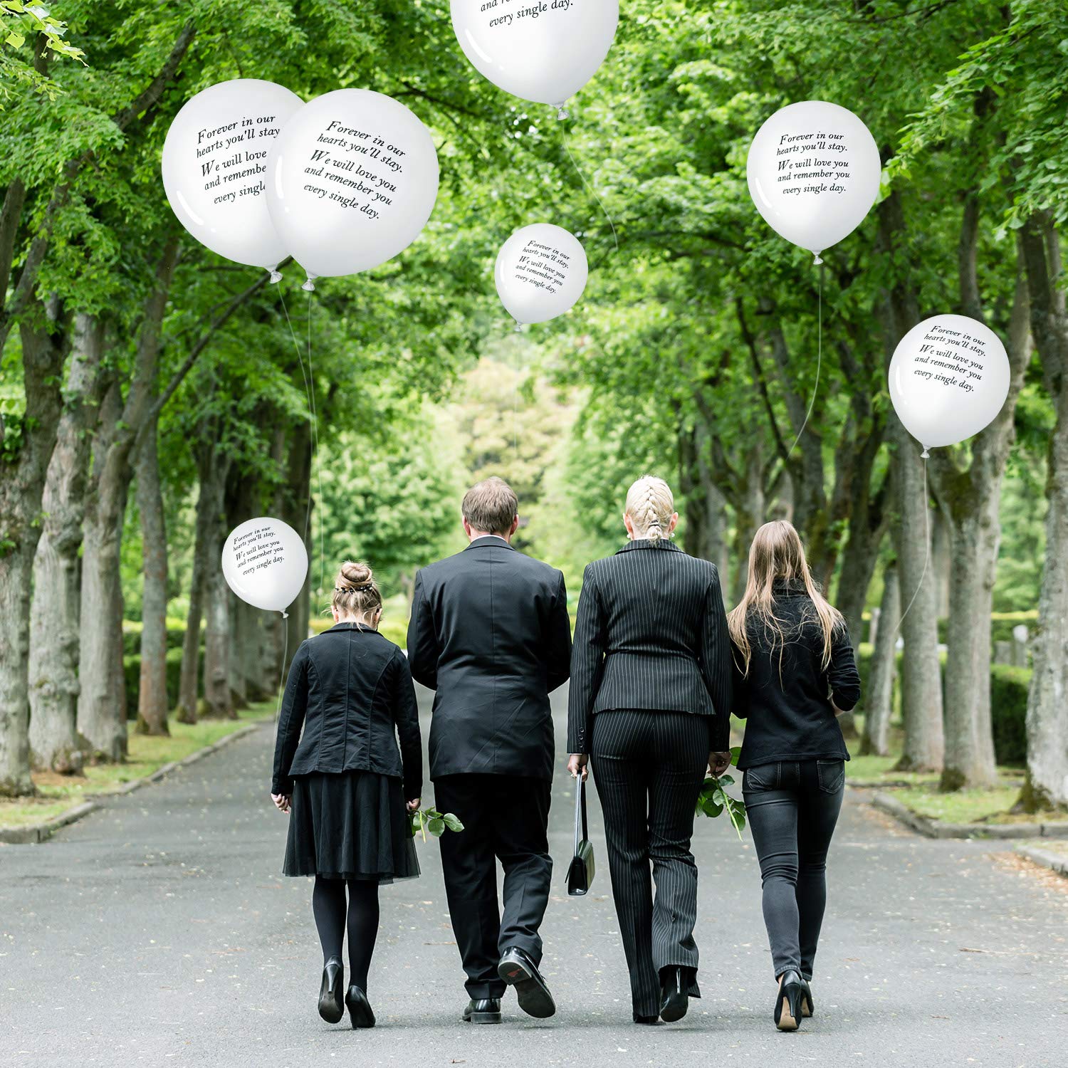 Gejoy 50 Pieces Memorial Balloons Remembrance Balloons White Funeral Balloons and 3 Pieces Balloon Ribbon for Balloon Release, Funeral Decoration