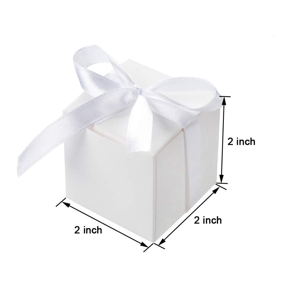 AWELL White Gift Candy Box Bulk 2x2x2 inches with White Ribbon Party Favor Box,Pack of 50