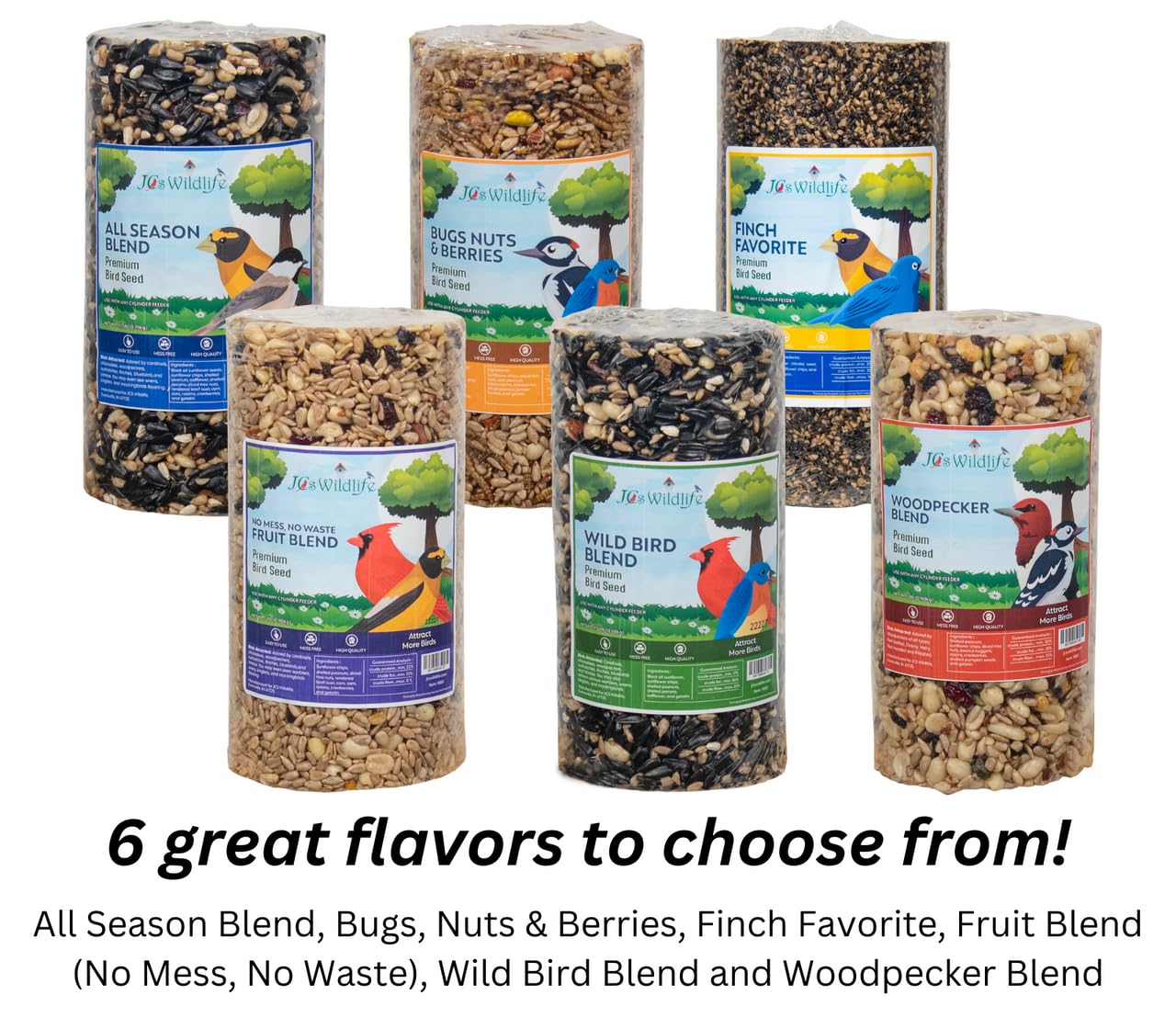 JCs Wildlife All Season Blend Premium Bird Seed Small Cylinder, 1.75 lb (4 Cylinder)