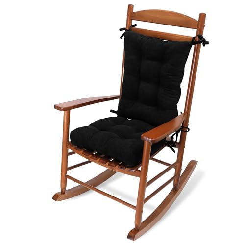 Tromlycs Indoor Rocking Chair Cushion for Rocking Chair Pads Back and Seat Sets with Ties 2 Piece Black