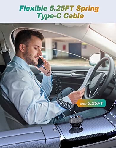 USB C Car Charger, Vocrby 45W Fast Car Charger adapter PD&QC3.0&PPS 3-Port Type C Car Charger with 5.25FT Coiled Cable, Car Charger Compatible with Samsung Galaxy S23 22/Google Pixel/iPhone/LG/Android