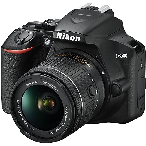 Nikon D3500 24.2MP DSLR Digital Camera with AF-P DX 18-55mm Lens (1590) Deluxe Bundle with 64GB SD Card + Large Camera Bag + Filter Kit + Spare Battery + Telephoto Lens (Renewed)