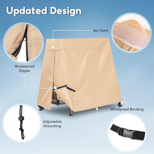 uHousDeco Outdoor Swing Covers for A Frame Patio Swing, 72" L x 55" D x 67" H, A-Frame Swing Cover Waterproof, Porch Patio Swing Canopy Cover, Windproof UV Resistant All Weather Protector - Beige