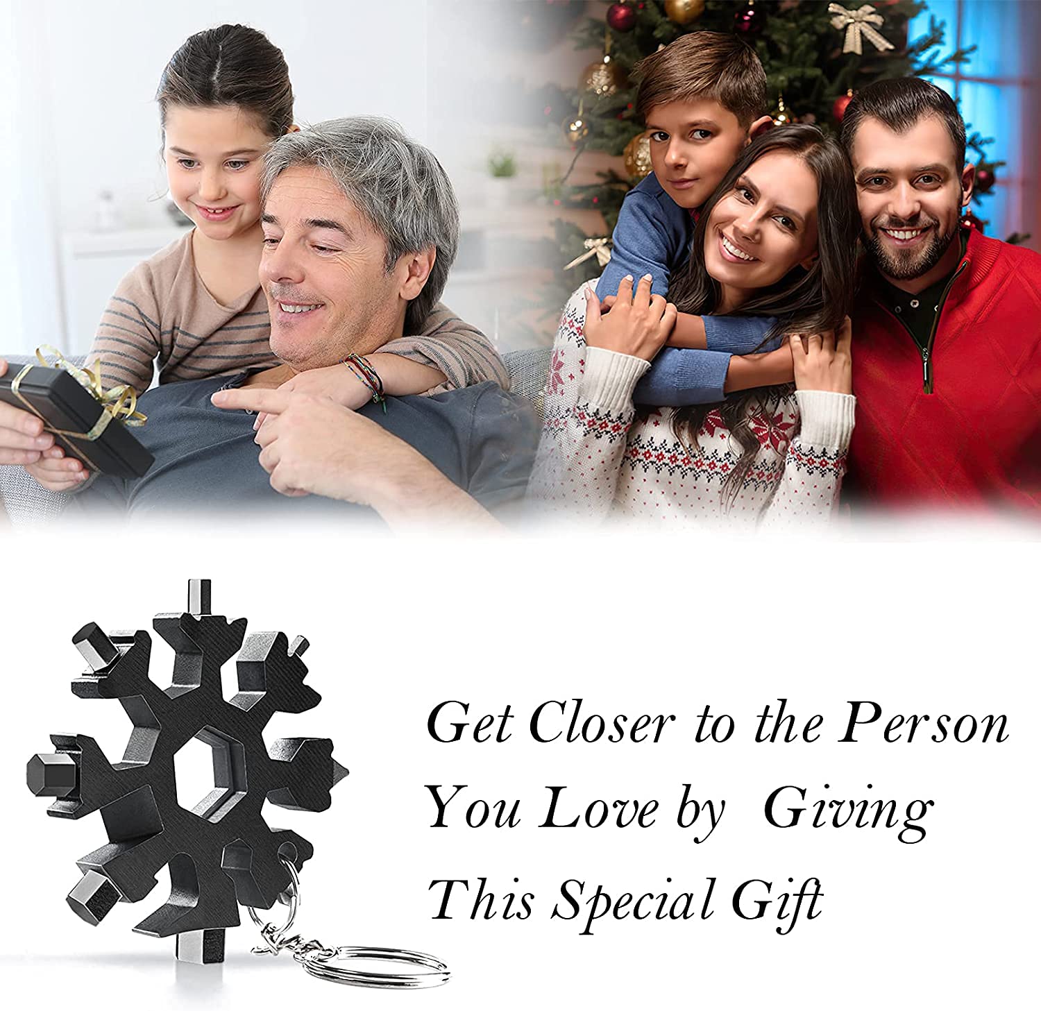 Gifts for Men, 18 in 1 Snowflake Multitool - Stocking Stuffers for Kids, teens, adults witch Keychain(Black)