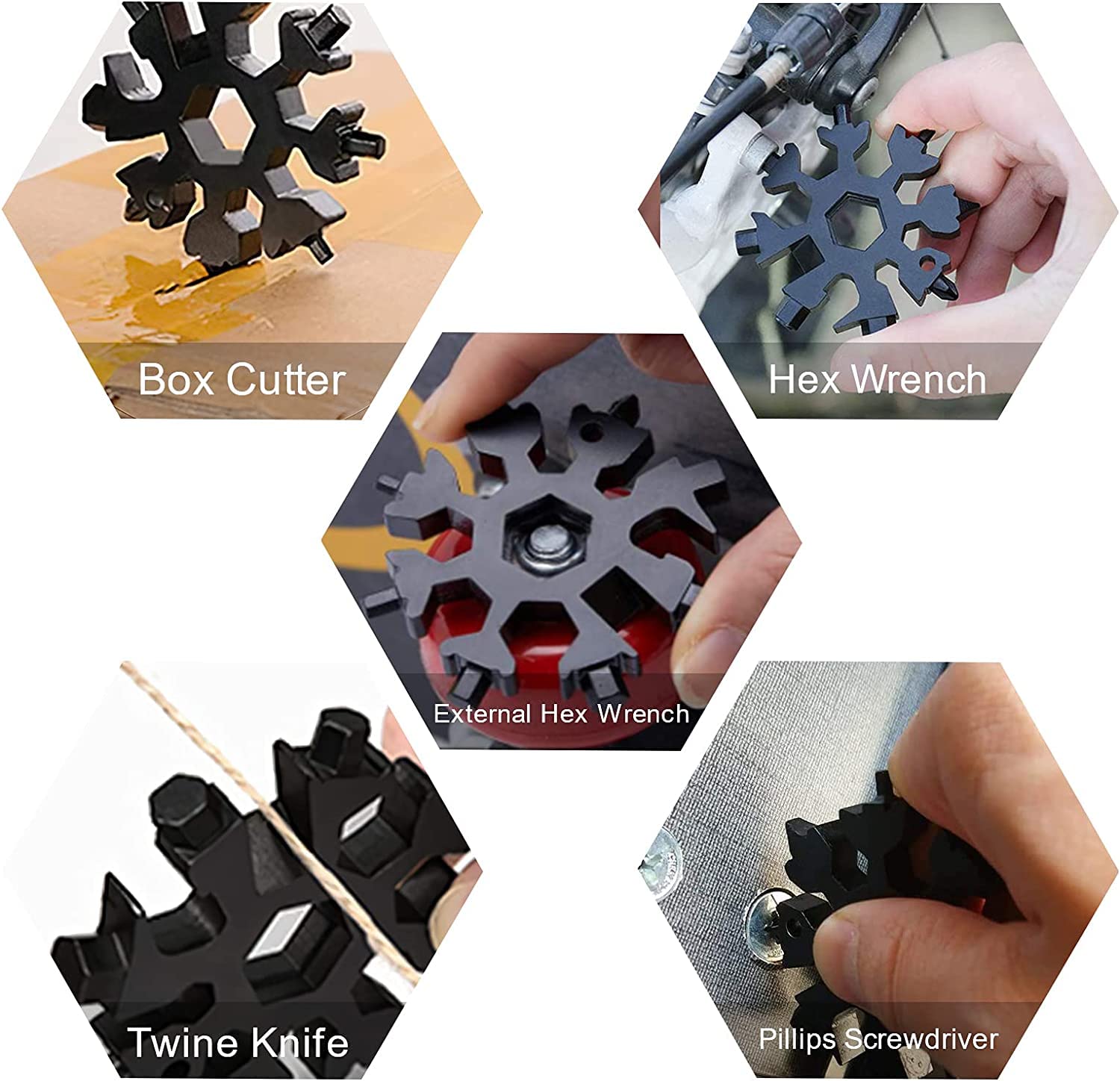 Gifts for Men, 18 in 1 Snowflake Multitool - Stocking Stuffers for Kids, teens, adults witch Keychain(Black)