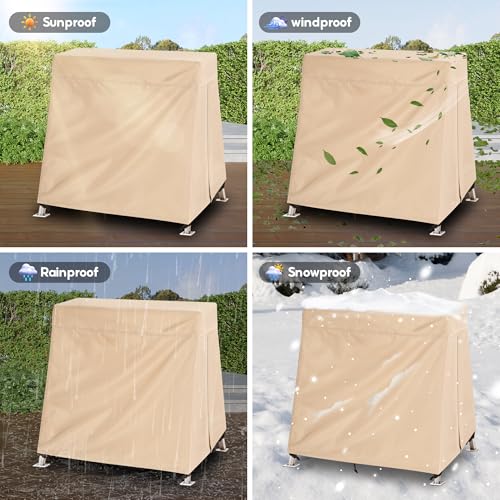 uHousDeco Outdoor Swing Covers for A Frame Patio Swing, 72" L x 55" D x 67" H, A-Frame Swing Cover Waterproof, Porch Patio Swing Canopy Cover, Windproof UV Resistant All Weather Protector - Beige
