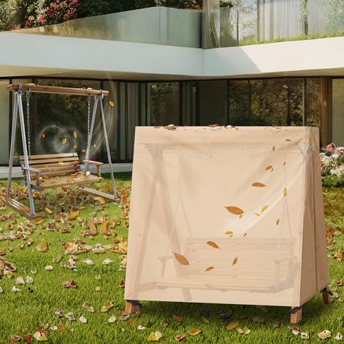uHousDeco Outdoor Swing Covers for A Frame Patio Swing, 72" L x 55" D x 67" H, A-Frame Swing Cover Waterproof, Porch Patio Swing Canopy Cover, Windproof UV Resistant All Weather Protector - Beige