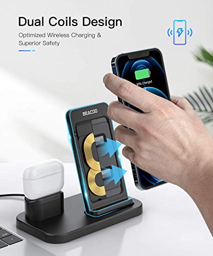 BEACOO Angle Adjustable Wireless Charger, 2 in 1 Wireless Charging Station for iPhone and AirPods, Charging Dock for AirPods Pro/2/1, 7.5W Qi Fast Charger for iPhone 14/13/12/11 Pro Max/Xr/XS Max/X