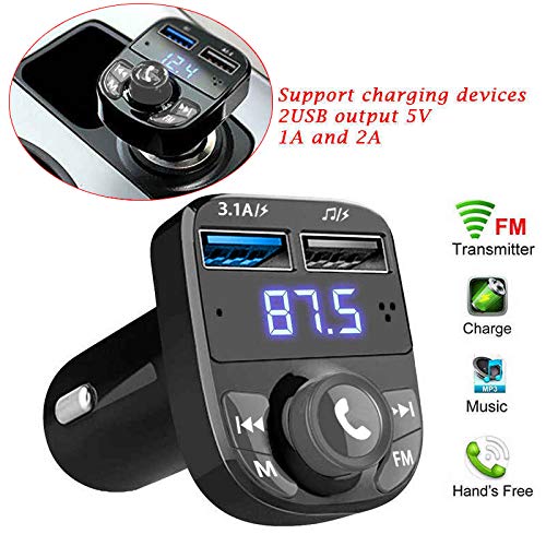 QUMOX Handsfree Call Car Charger, Wireless Bluetooth FM Transmitter Radio Receiver, Mp3 Audio Music Stereo Adapter, Dual USB Port Charger Compatible for All Smartphones