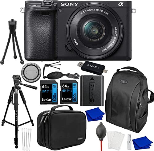 Sony a6400 Mirrorless Digital Camera with 16-50mm Lens Bundle with Extra Sony NPF-W50 Battery, Backpack, Handy Case, Tripod, 2X 64GB Memory Card + More | Sony Alpha 6400