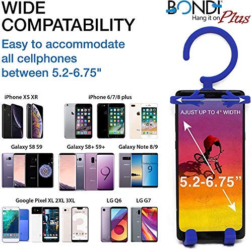 Bondi Plus Flex Phone Holder and Stand - Adjustable Flexible Silicone Case Hanging Mount for Car Bike and Desk up to 6.75" Large Cell Phones - iPhone Xs XR 11 SE - Samsung Galaxy S10 S20 β Black
