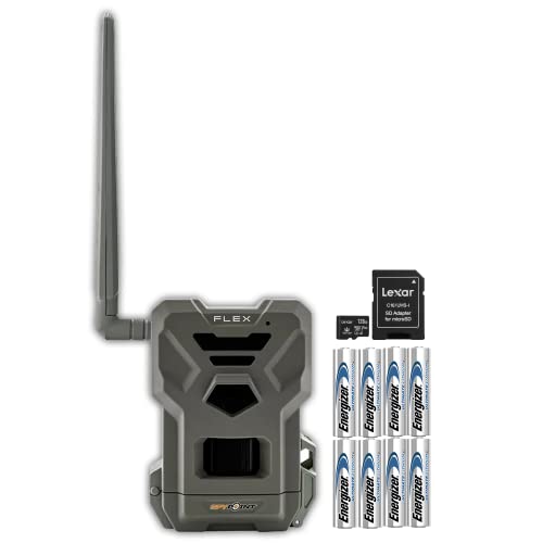 SPYPOINT Flex Dual-Sim Cellular Trail Camera 33MP Photos 1080p Videos with Sound and On-Demand Photo/Video Requests - GPS Enabled with Bundle Options (1 PK, Premium Bundle)