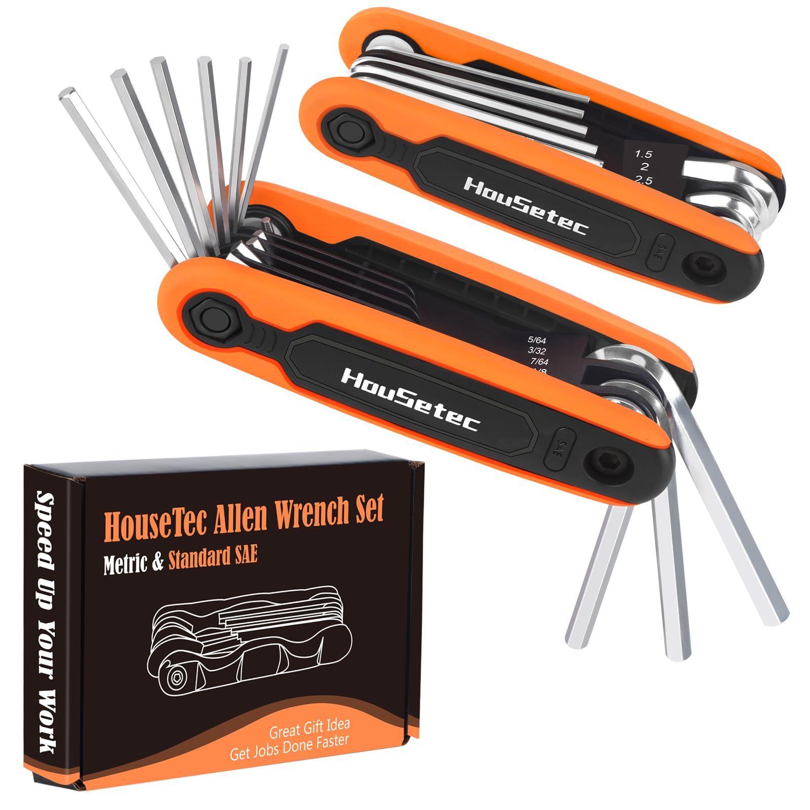 Allen Wrench Set, 2 Pack Aluminum Hex Key Set Metric & Standard SAE - Allen Key Set Made of Aluminum Alloy for Hex Head Socket Screw, Tool for Men Women Husband Stocking Stuffers for Men (Plastic)