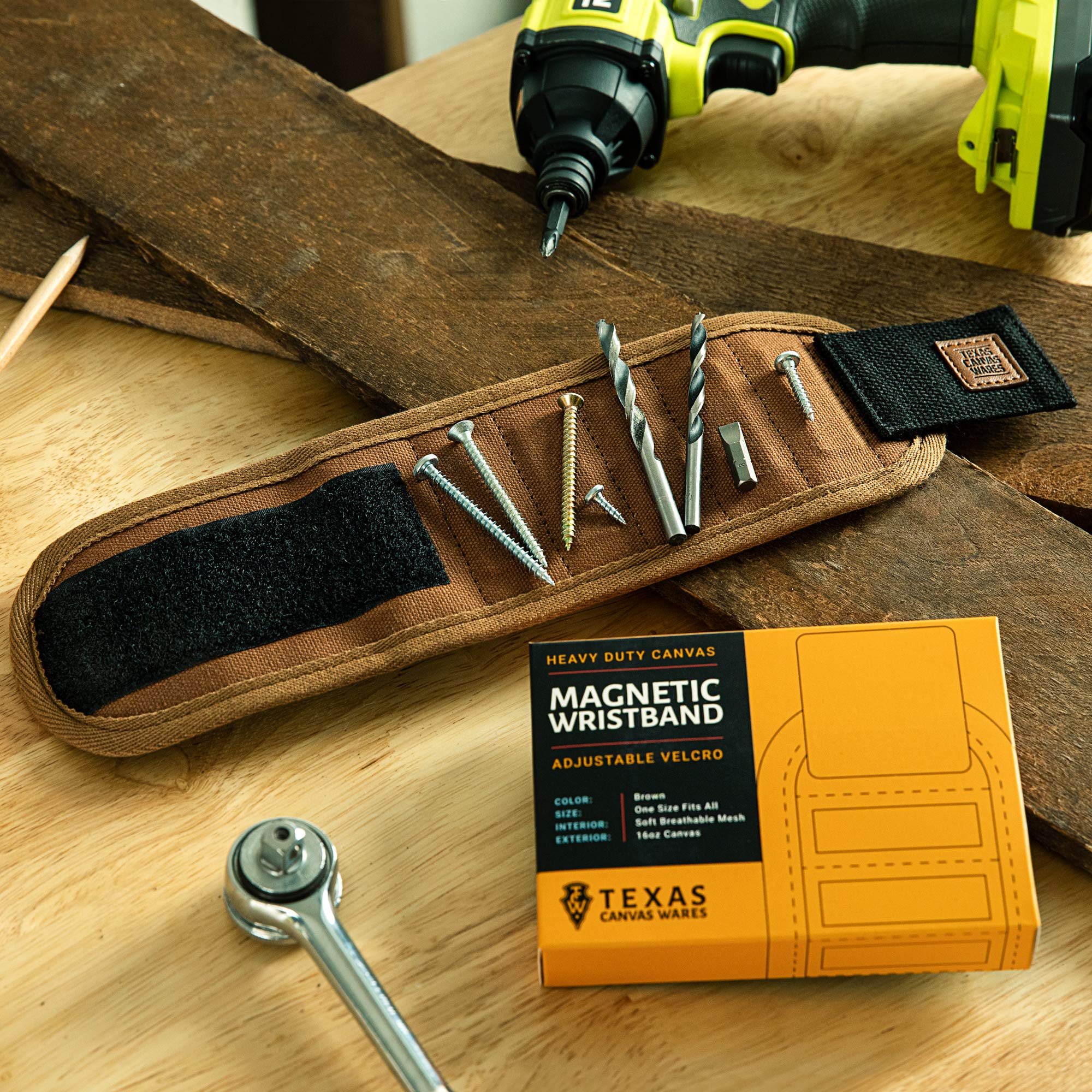 Magnetic Wristband Handcrafted of Premium Canvas to Hold Screws, Nails, DIY Unique Cool Gift For The Man Who Has Everything Texas Canvas Wares