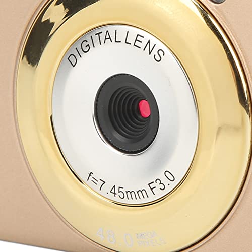 Digital Camera, 2.7in 48MP High Definition 8X Optical Zoom Portable Vlogging Camera, USB Rechargeable LED Fill Light ABS Metal Mini Compact Camera for Children, Beginners, Students, Adults(Gold)