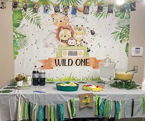 Avezano Wild One Birthday Backdrops Safari Theme First Birthday Party Background Decorations Tropical Jungle Animals 1st Birthday Party Banner Supplies(7x5ft)